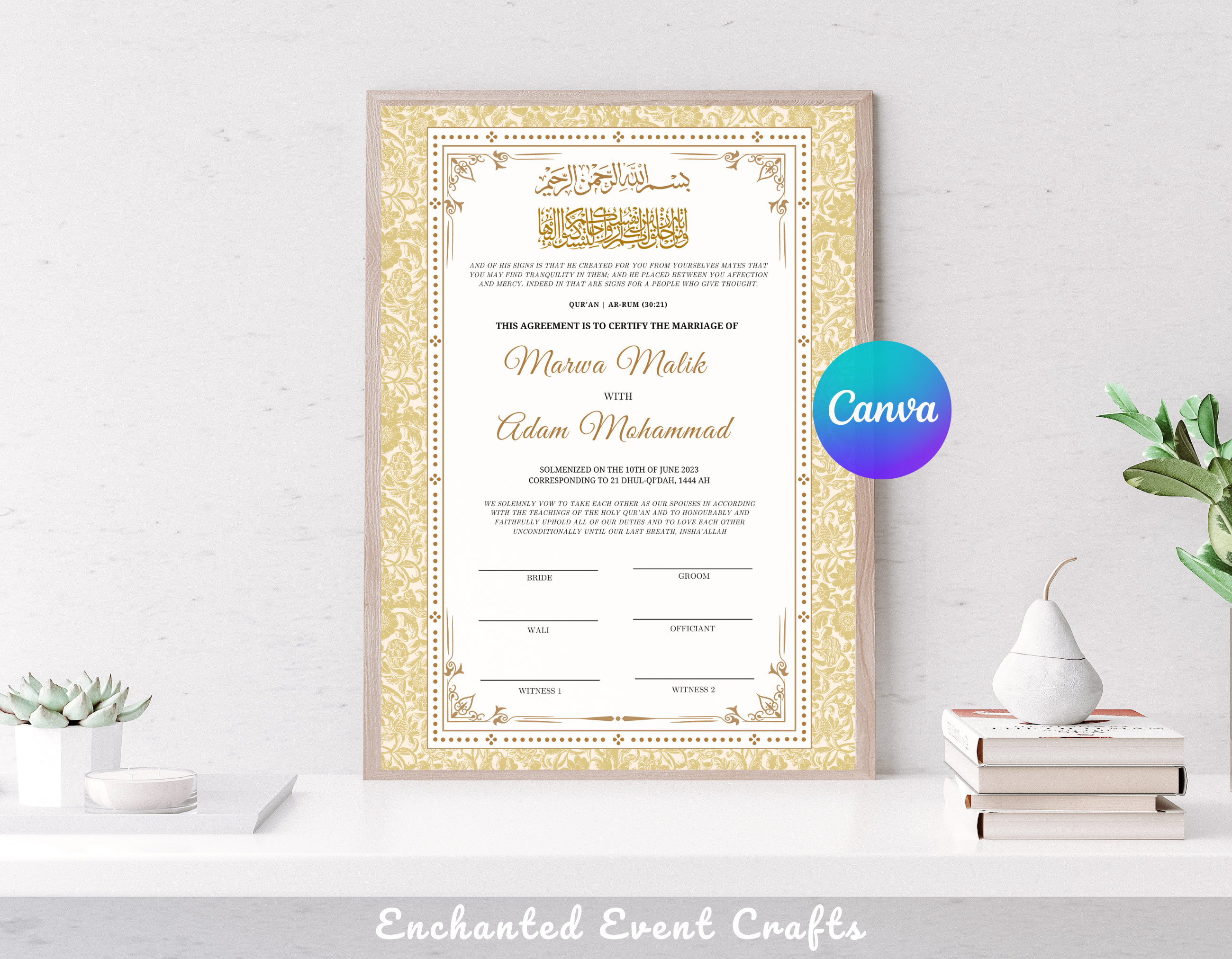 Minimalist A3 Nikkah Certificate Gold Nikkah Contract Digital Nikkah ...