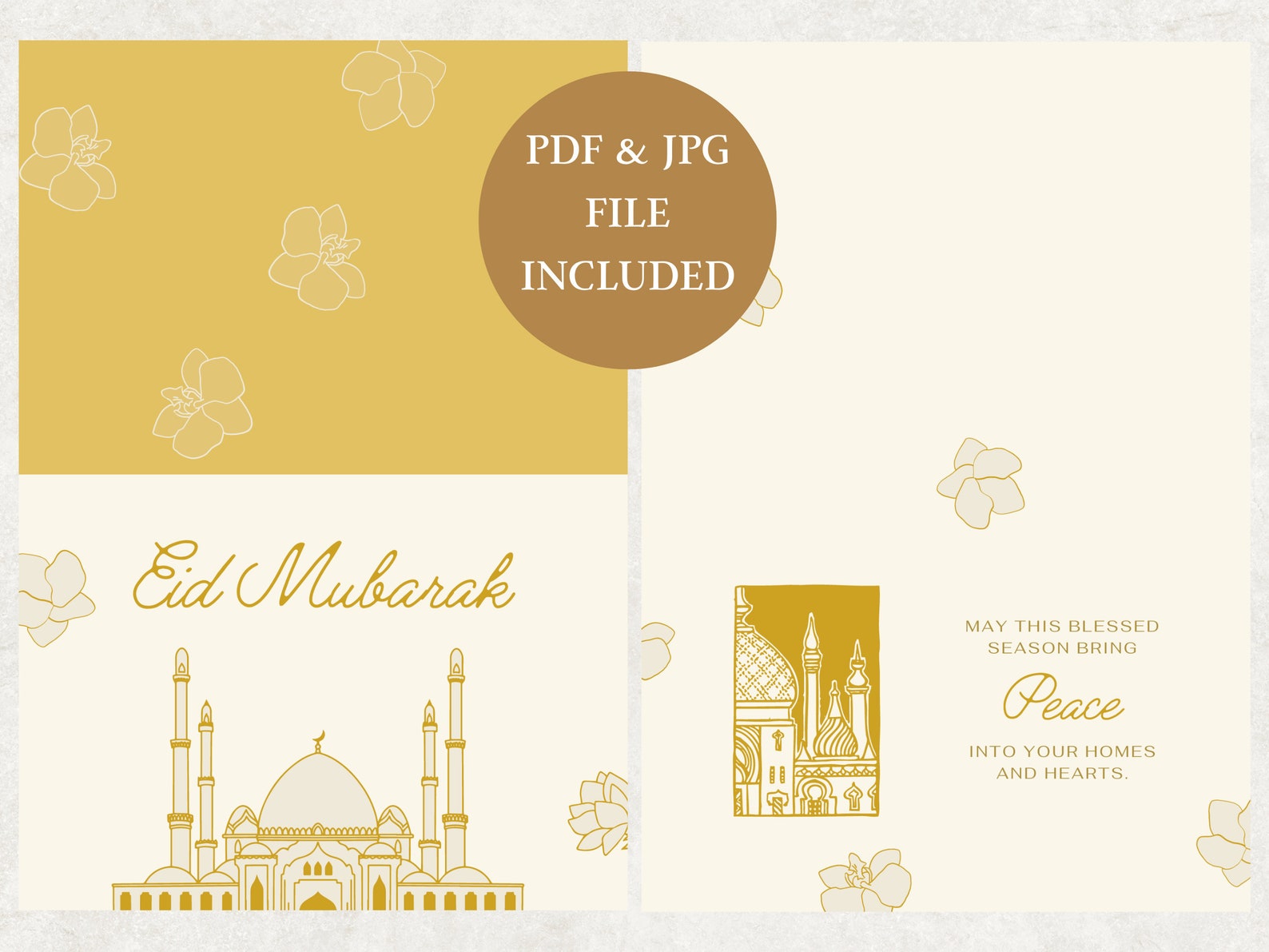 Gold Eid Mubarak Card Printable | Eid Card Digital Greeting Card Gift ...