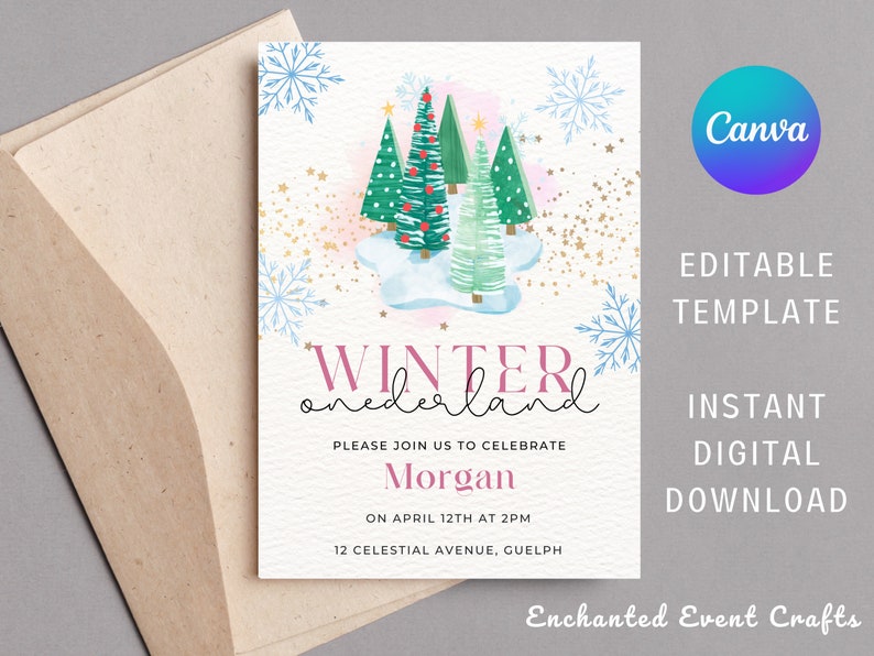 Editable Winter Wonderland Birthday Invitation, Toddler Girl First ...