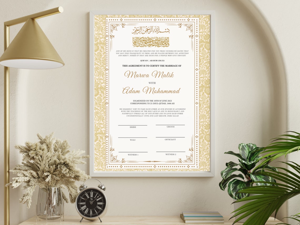 Minimalist A3 Nikkah Certificate Gold Nikkah Contract Digital Nikkah ...