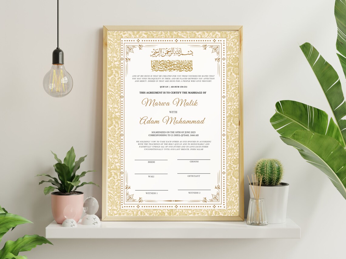 Minimalist A3 Nikkah Certificate Gold Nikkah Contract Digital Nikkah ...