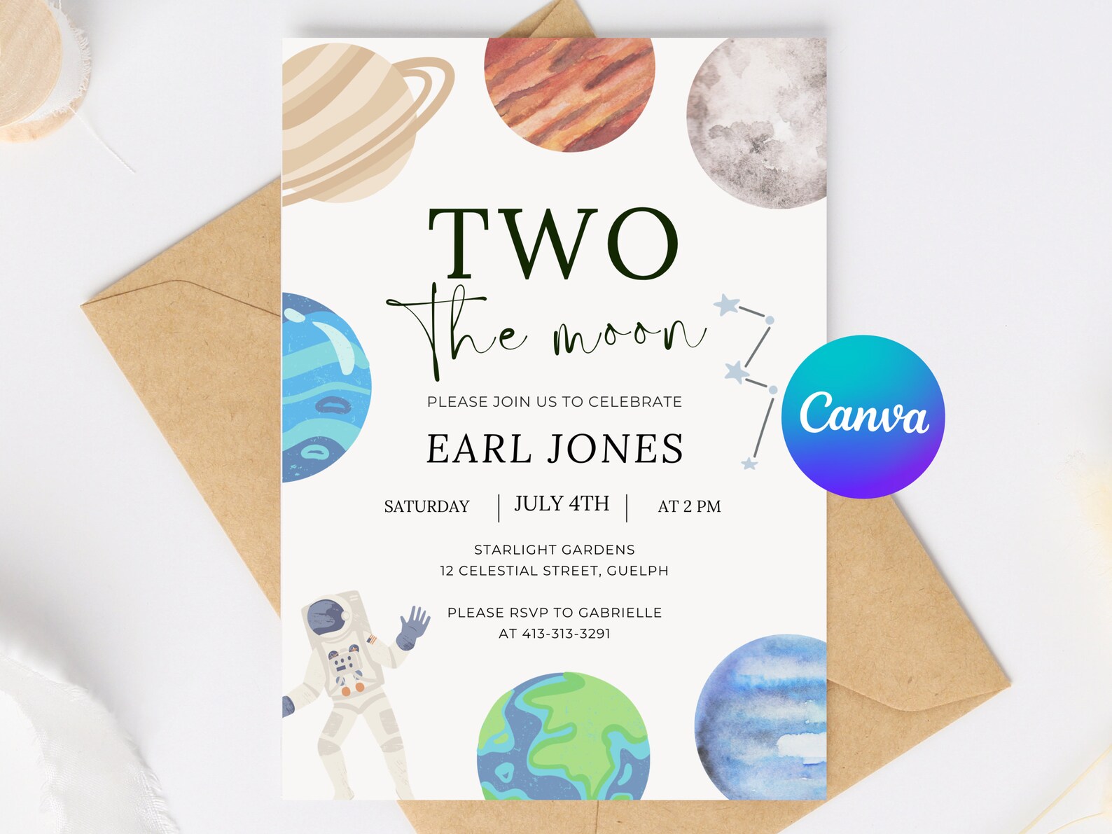 Space Birthday Invitation: Galaxy Theme, Editable Canva Template ...