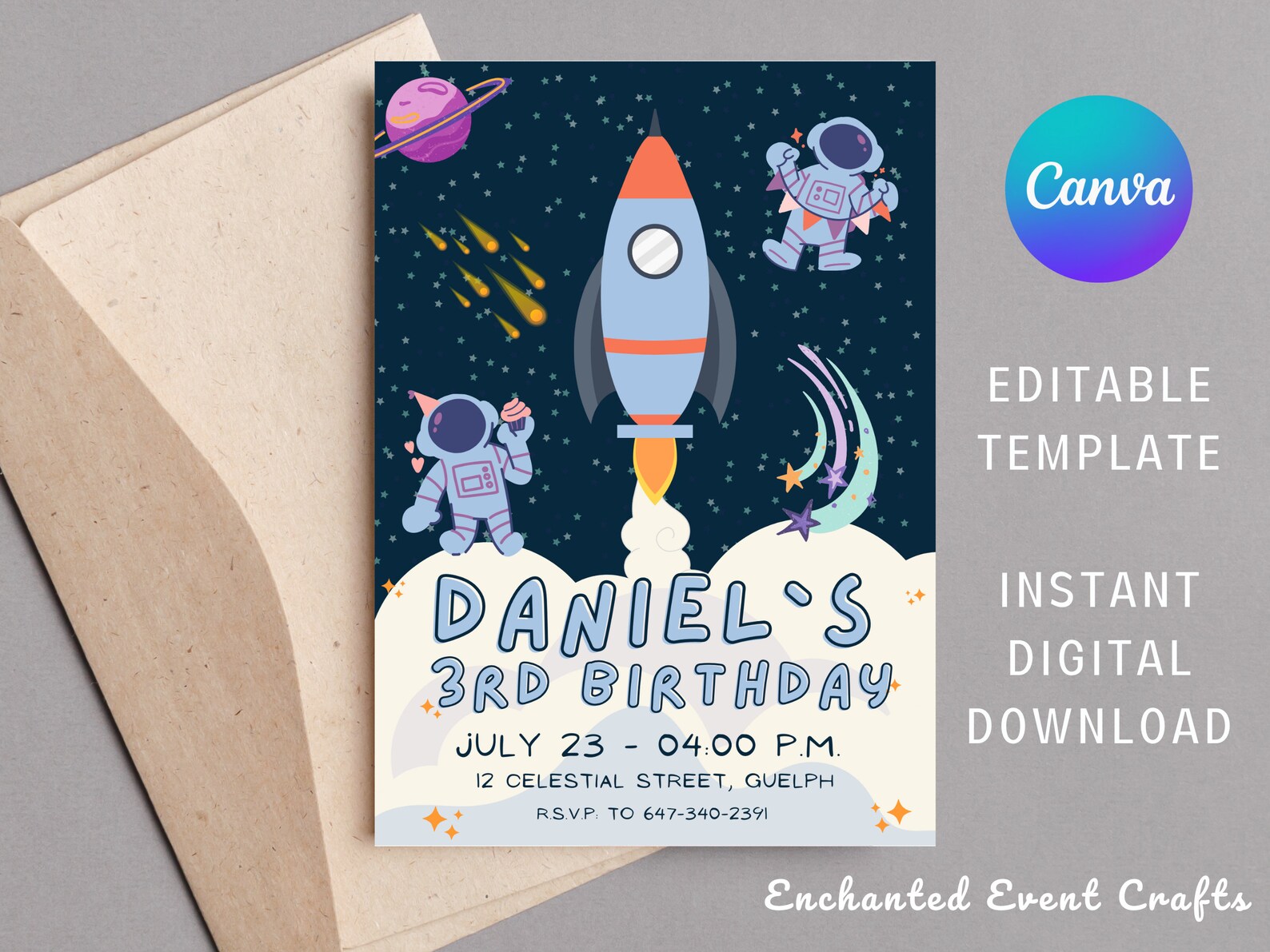 Editable Rocket Space Birthday Party Invitation, Astronaut Boy Invite ...