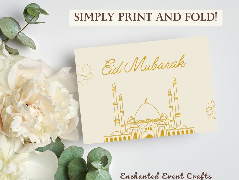 Gold Eid Mubarak Card Printable | Eid Card Digital Greeting Card Gift ...