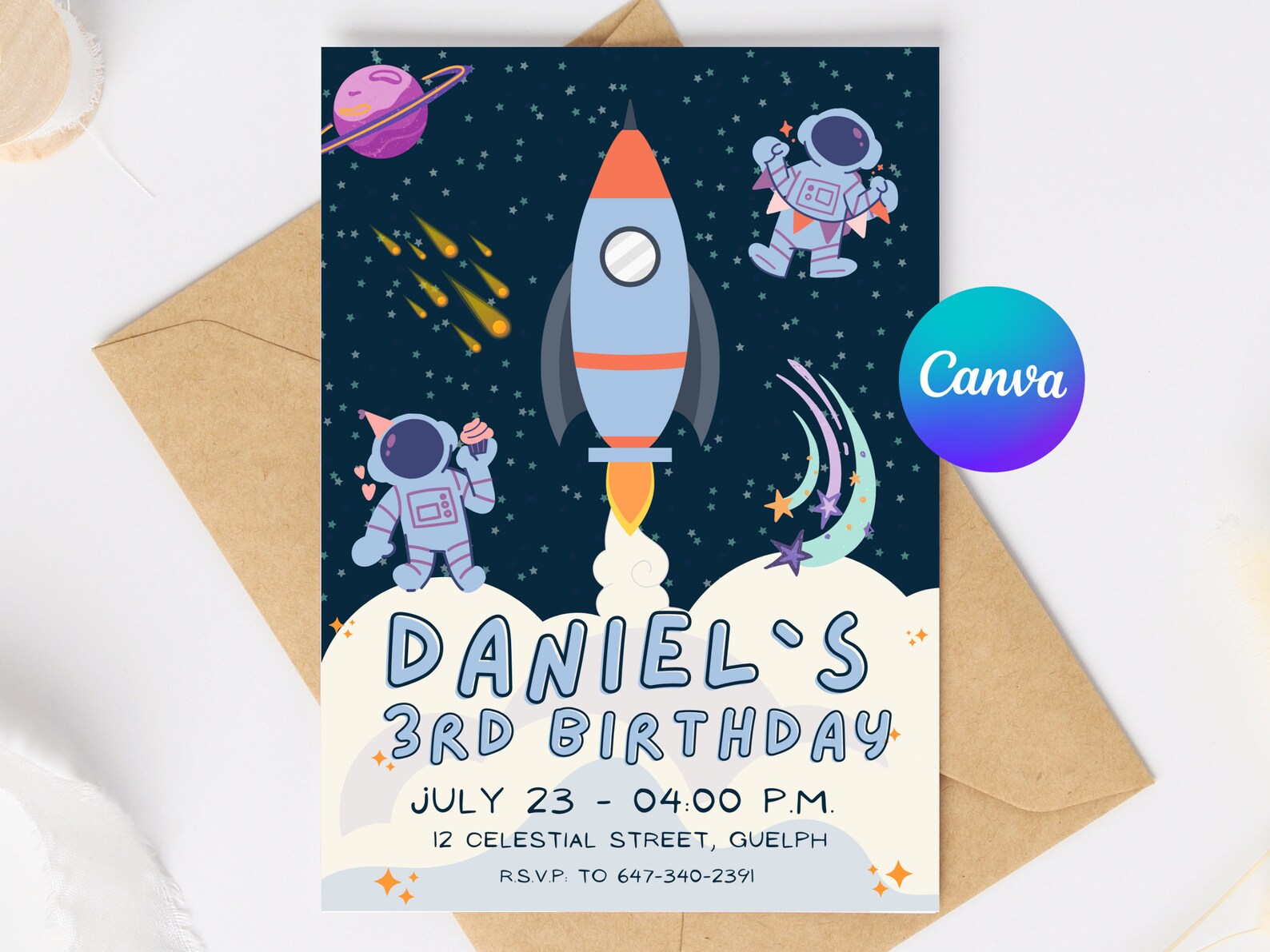 Editable Rocket Space Birthday Party Invitation, Astronaut Boy Invite ...