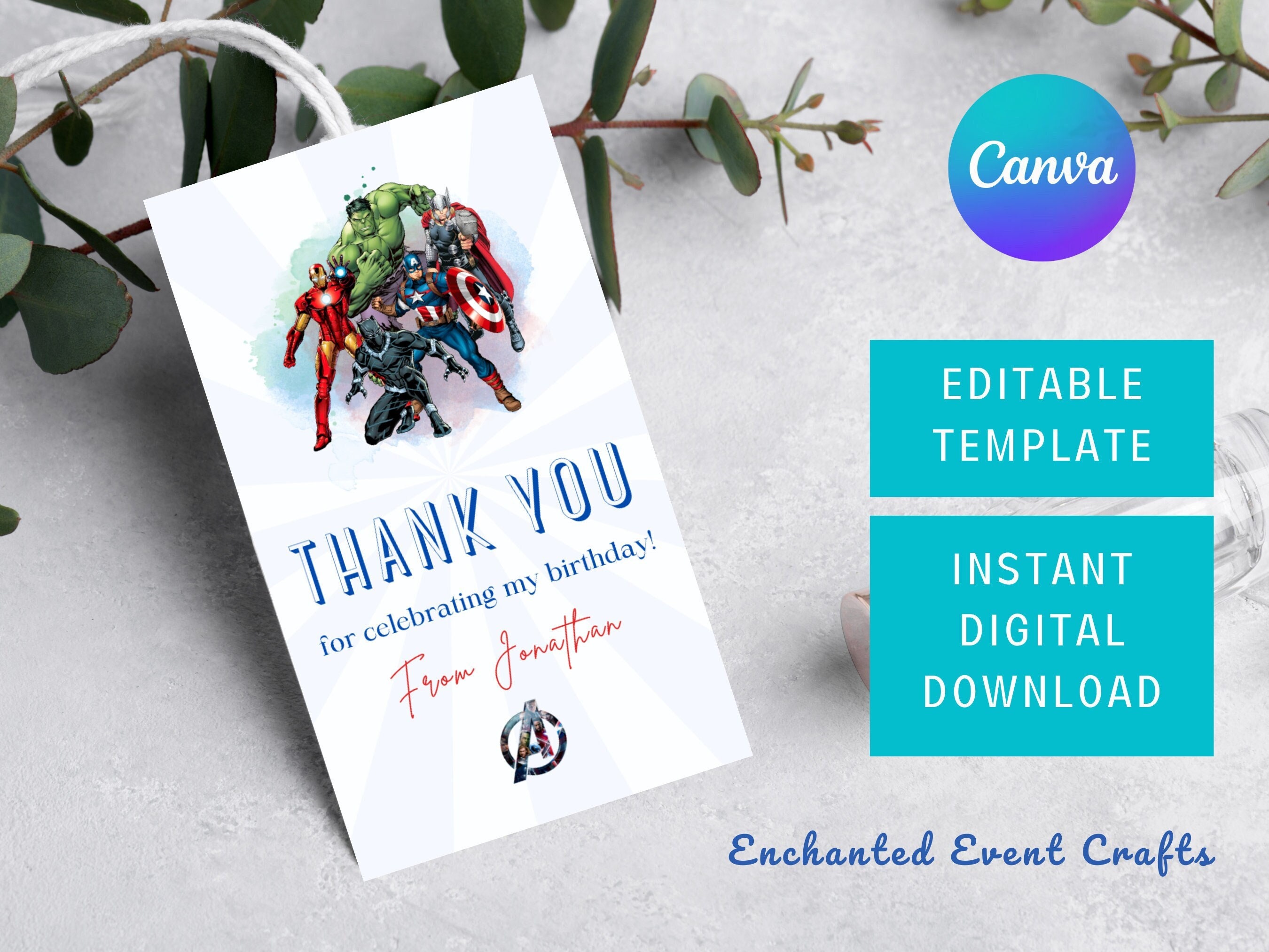 Editable Superhero Favour Tag Template, Superhero Party Tag, Thank You ...