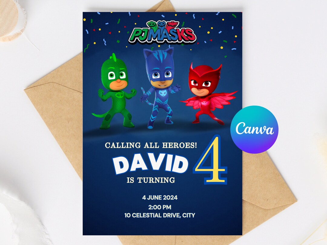 Editable PJ Masks Superhero Invitation, Boy Birthday Invite, Canva ...