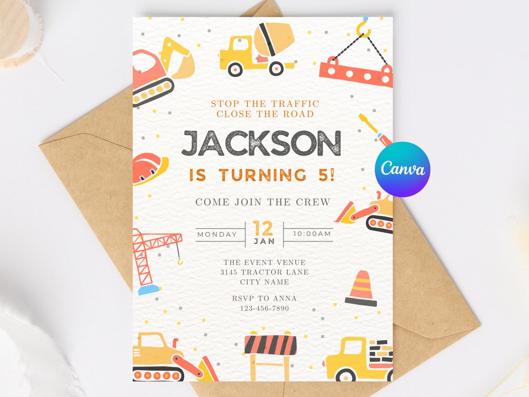 Editable Construction Birthday Invitation, Kids Vehicle Party ...