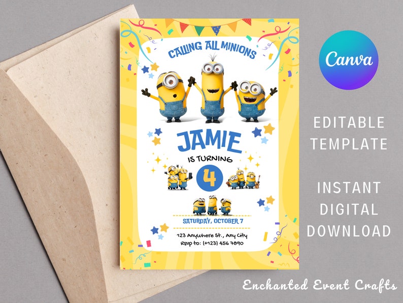 Editable Yellow Birthday Invitation, Kids Birthday Invite, Canva ...