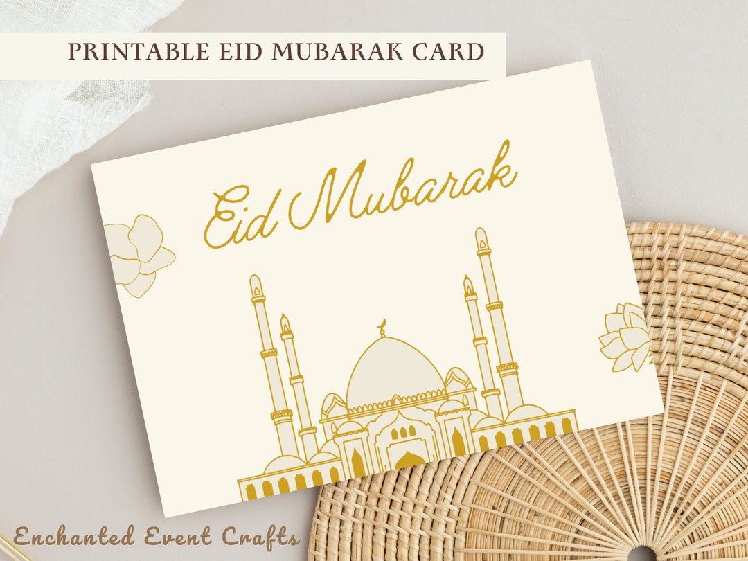 Gold Eid Mubarak Card Printable | Eid Card Digital Greeting Card Gift ...