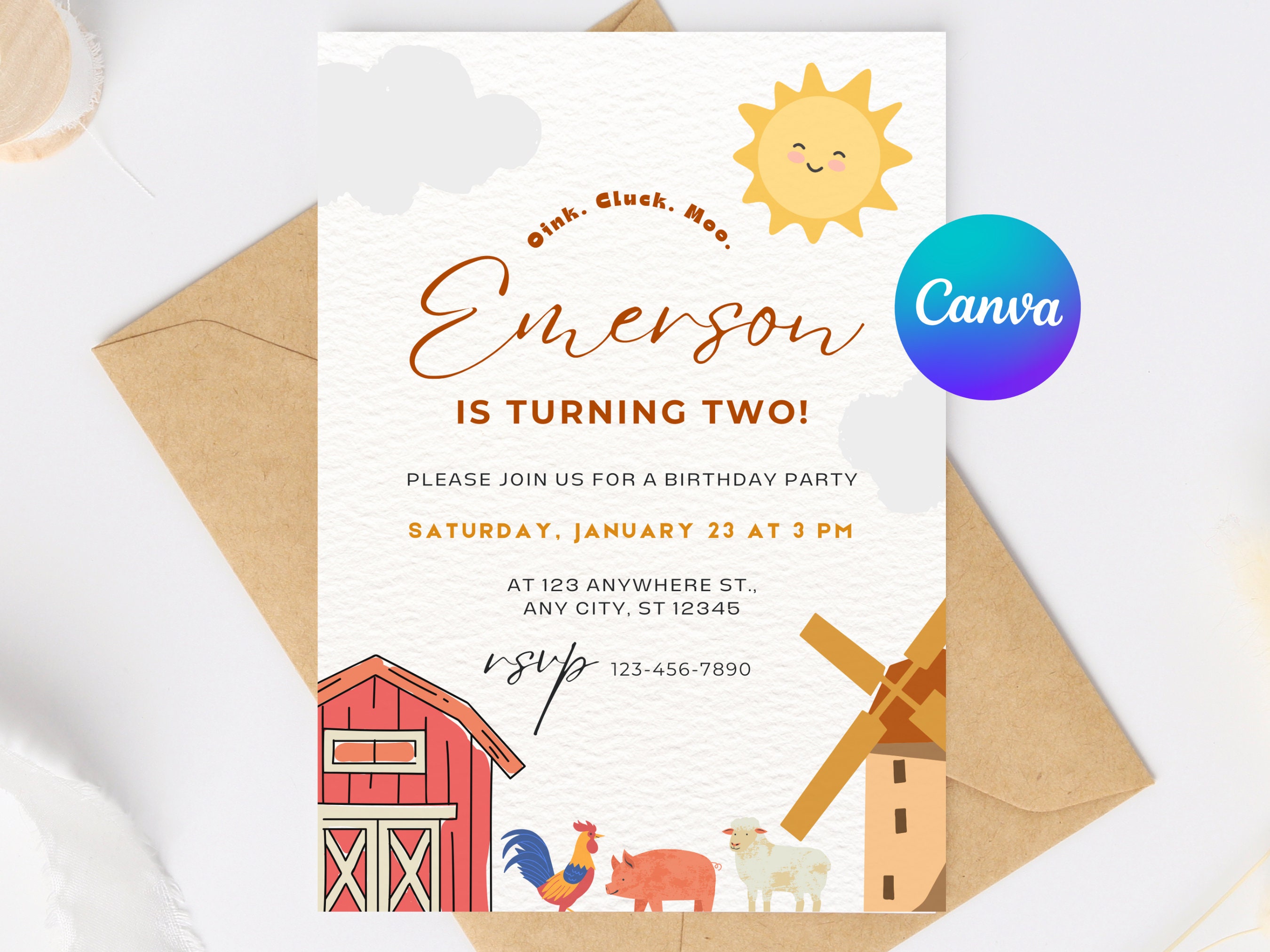 Editable Farm Ranch Birthday Invitation, Kids Barn Animals Birthday ...