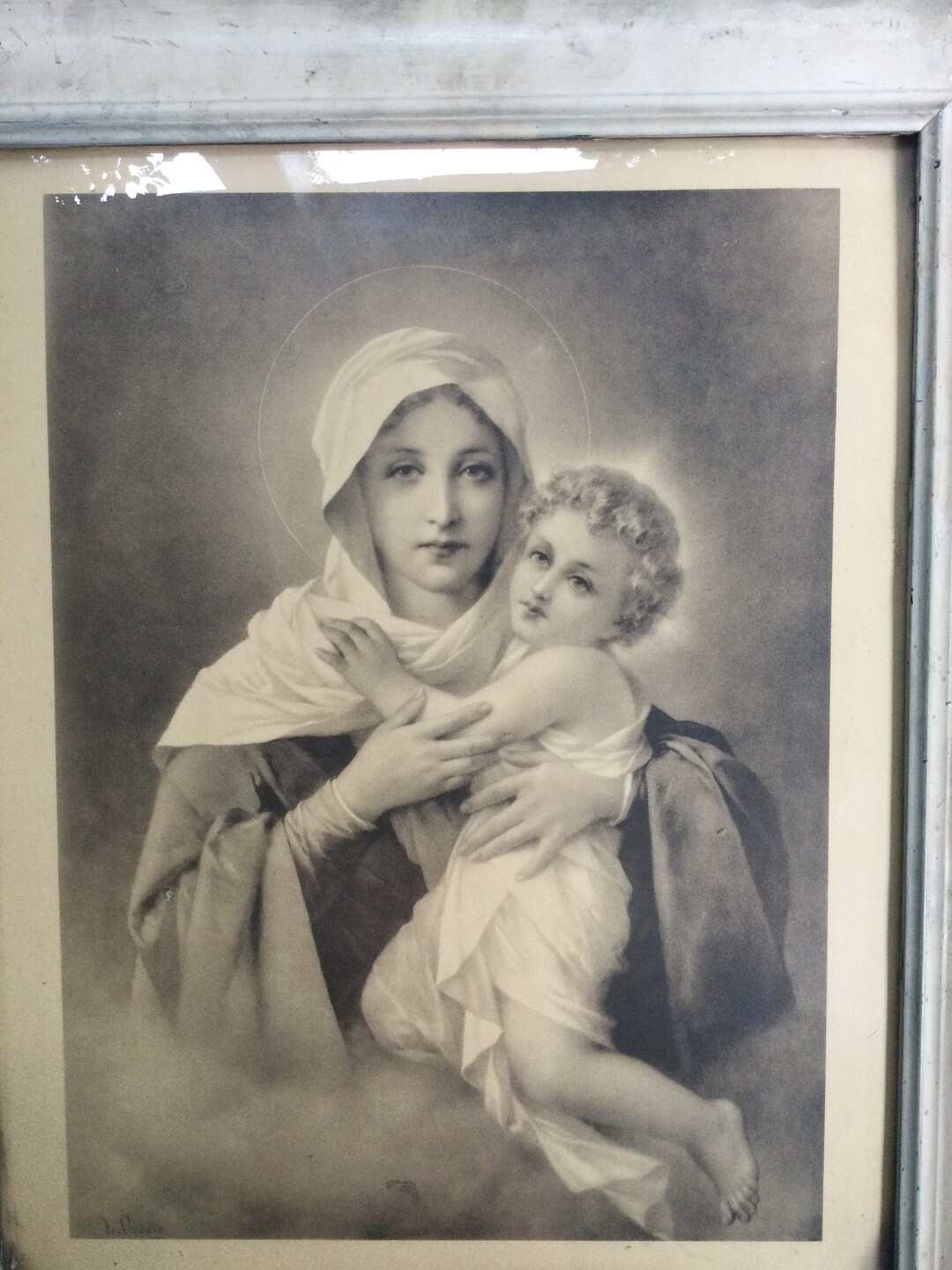 Antique Engraving Etching Madonna and Child Luigi Crosio Shabby Chic ...