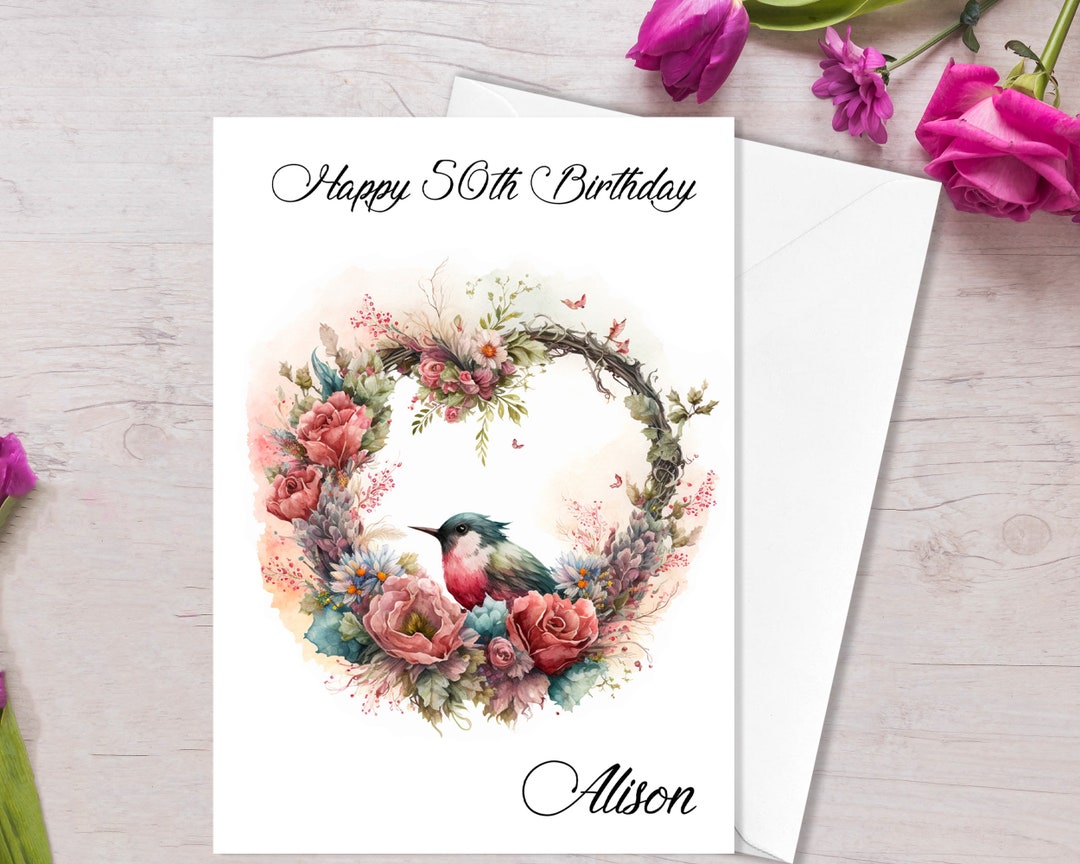 Personalised Birthday Cute Bird Card, Elegant Bird Birthday Card, Great ...