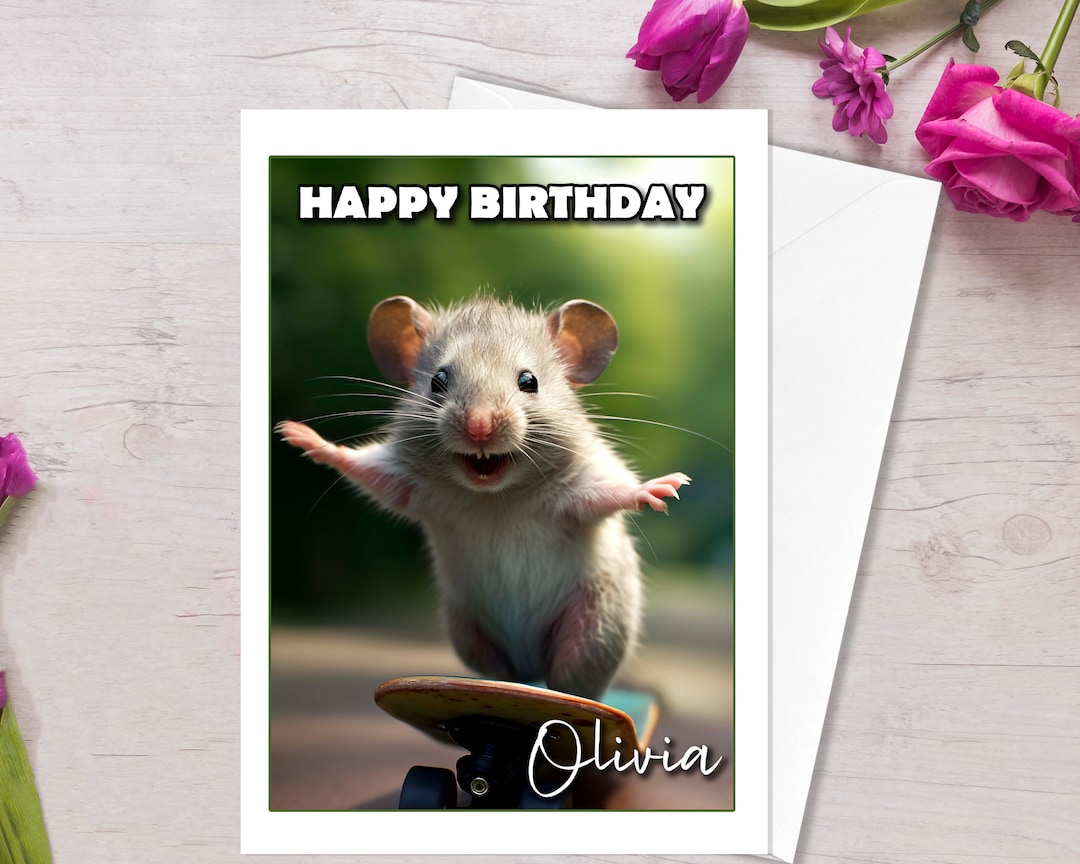 Personalised Rat Mice Birthday Card, Cute Rat Birthday, Mouse Card for ...