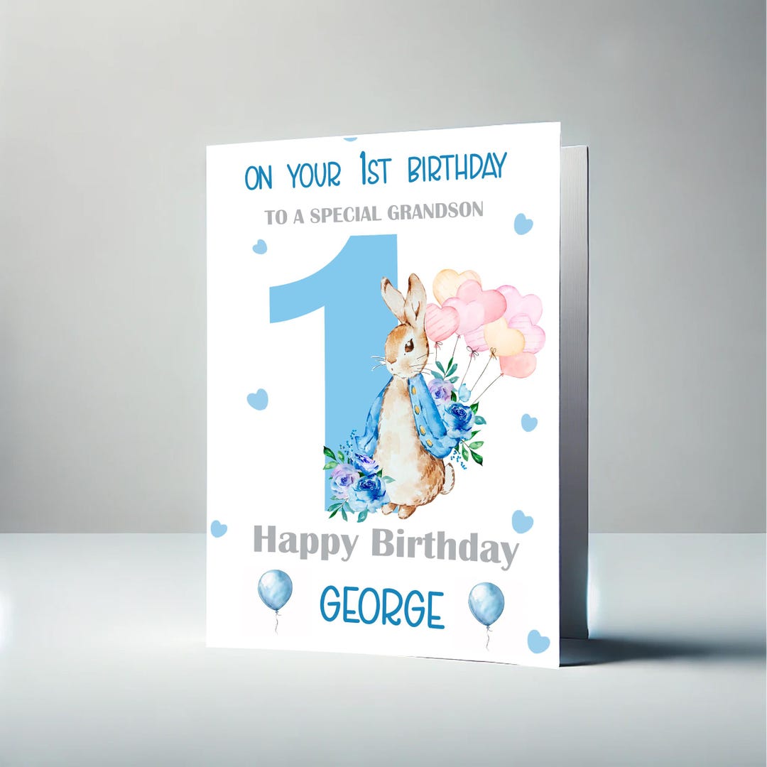 Personalised Peter Rabbit Birthday Card, Blue Birthday Card, Blue Peter ...