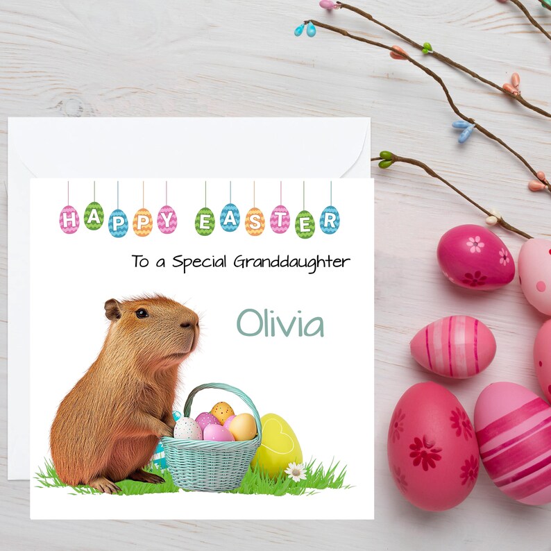 Personalised Easter Capybara Card for Grandchild – Cute Easter Card for ...