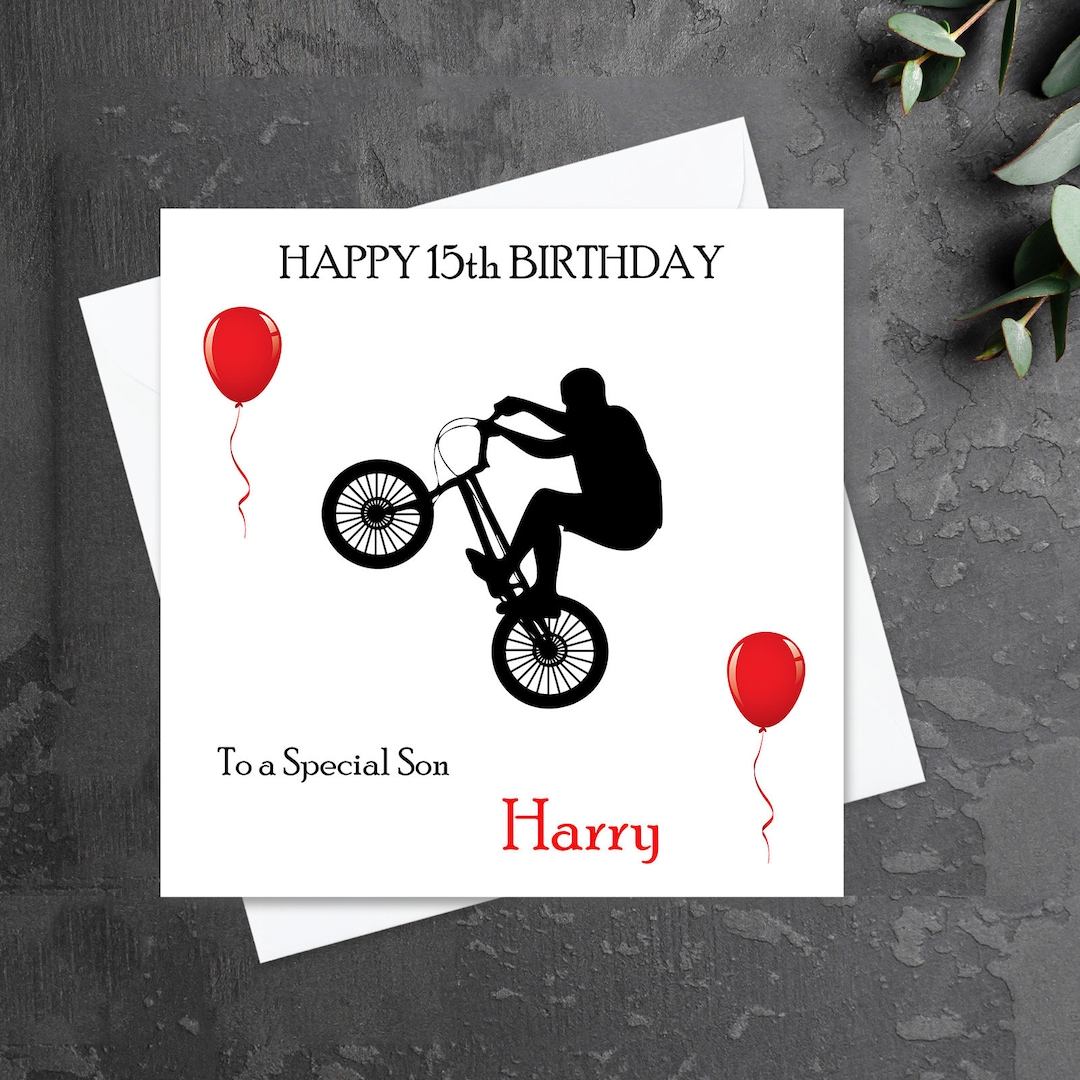 Personalised Birthday Card Mountain Bike BMX Biker Cyclist for Son ...