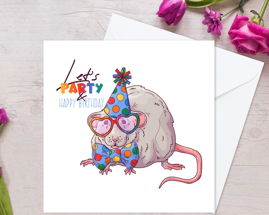 Rat Birthday Card, Cute Rat Birthday, Card for Friend, Card for Girl ...