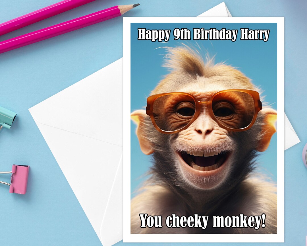 Happy Birthday Card - Personalised Funny Monkey Birthday Card - Cute ...