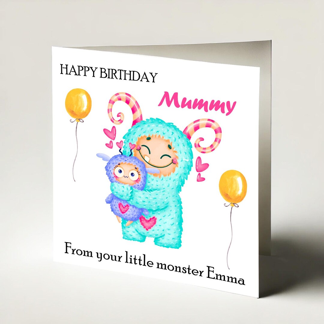 Personalised Birthday Card for Mummy, Card From Little Monster, Fun ...