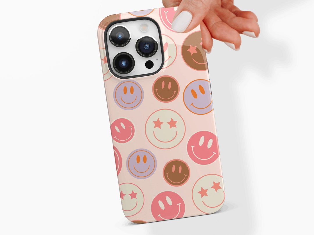 Retro Pink Smiley Faces Magsafe Phone Case Brownpurple Preppy Cute ...