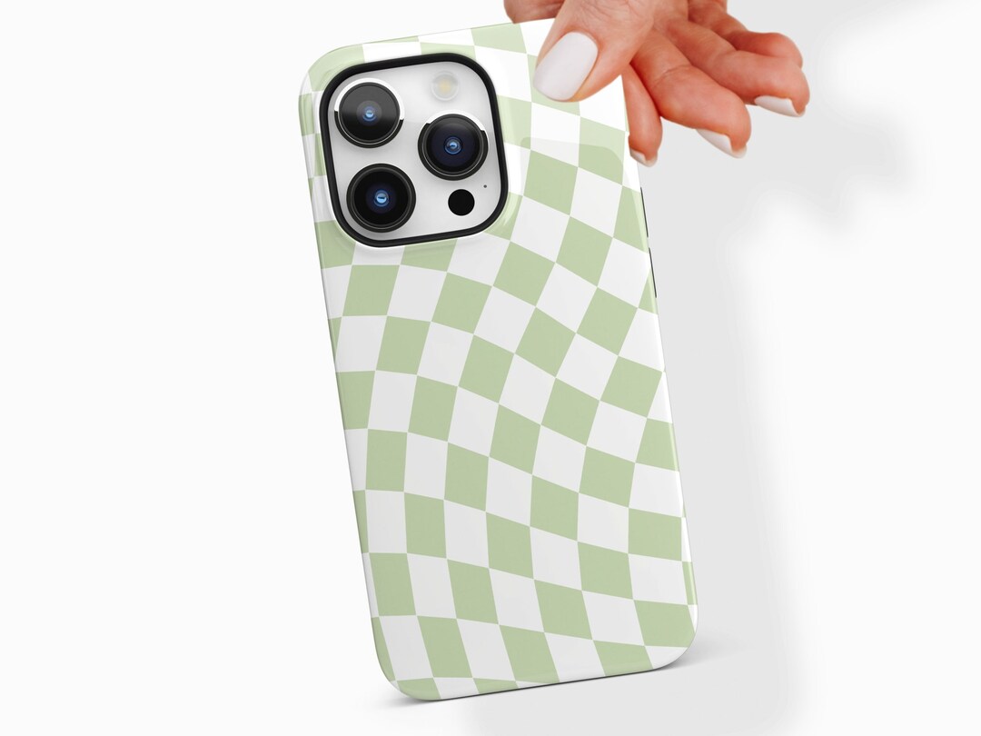 Sage Green Wavy Checkered Phone Case Trendy Aesthetic Protective Cute ...