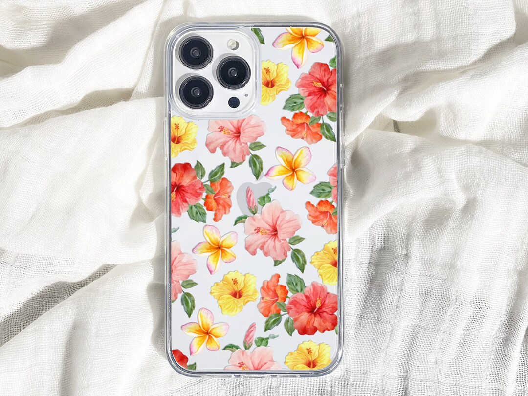 Hibiscus Clear Phone Case Hawaii Summer Tropical Floral for iPhone 15 ...