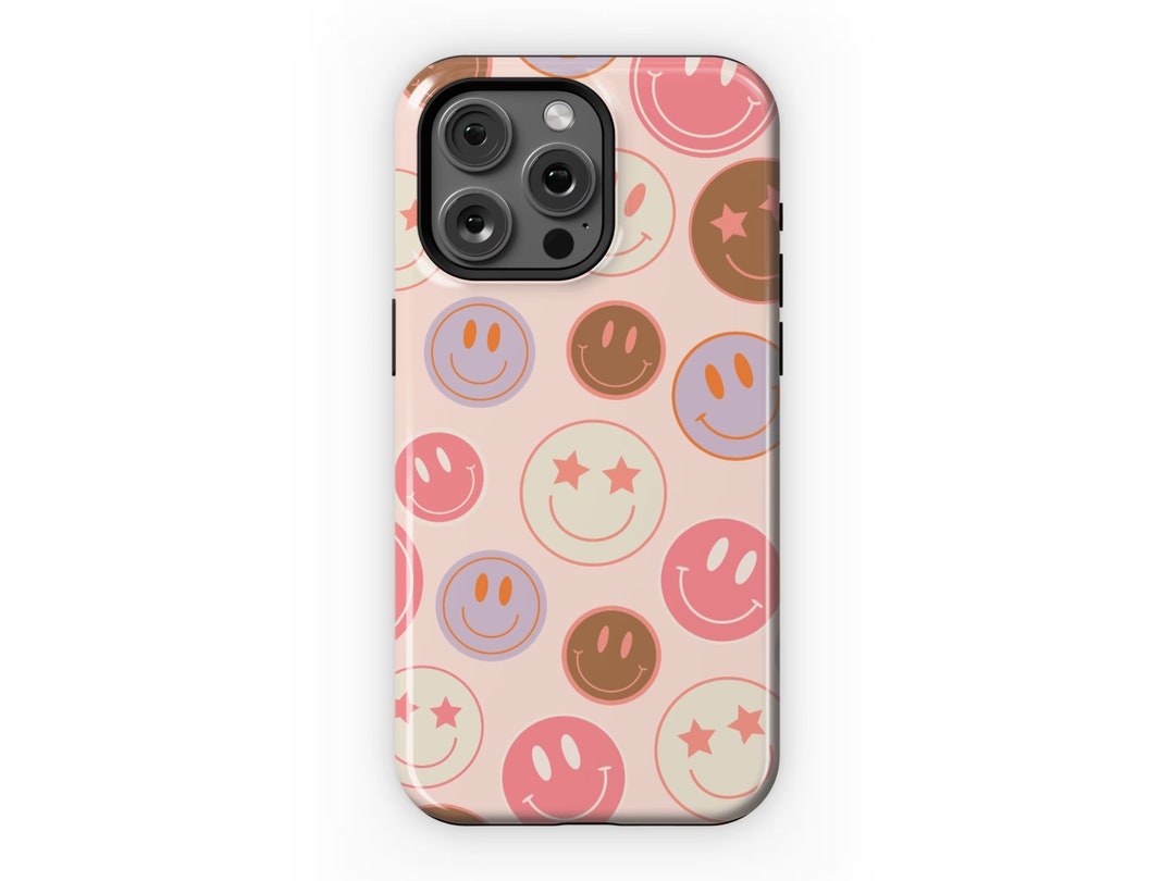 Retro Pink Smiley Faces Magsafe Phone Case Brownpurple Preppy Cute ...