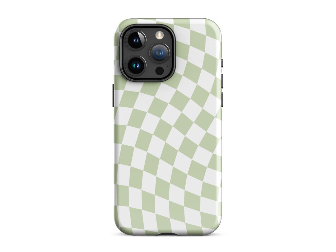 Sage Green Wavy Checkered Phone Case Trendy Aesthetic Protective Cute ...