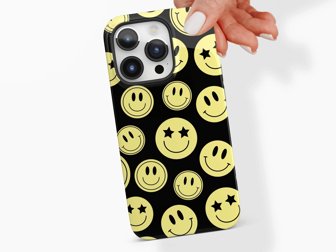 Retro Black Yellow Smiley Faces Magsafe Phone Case Preppy Cute Stars ...