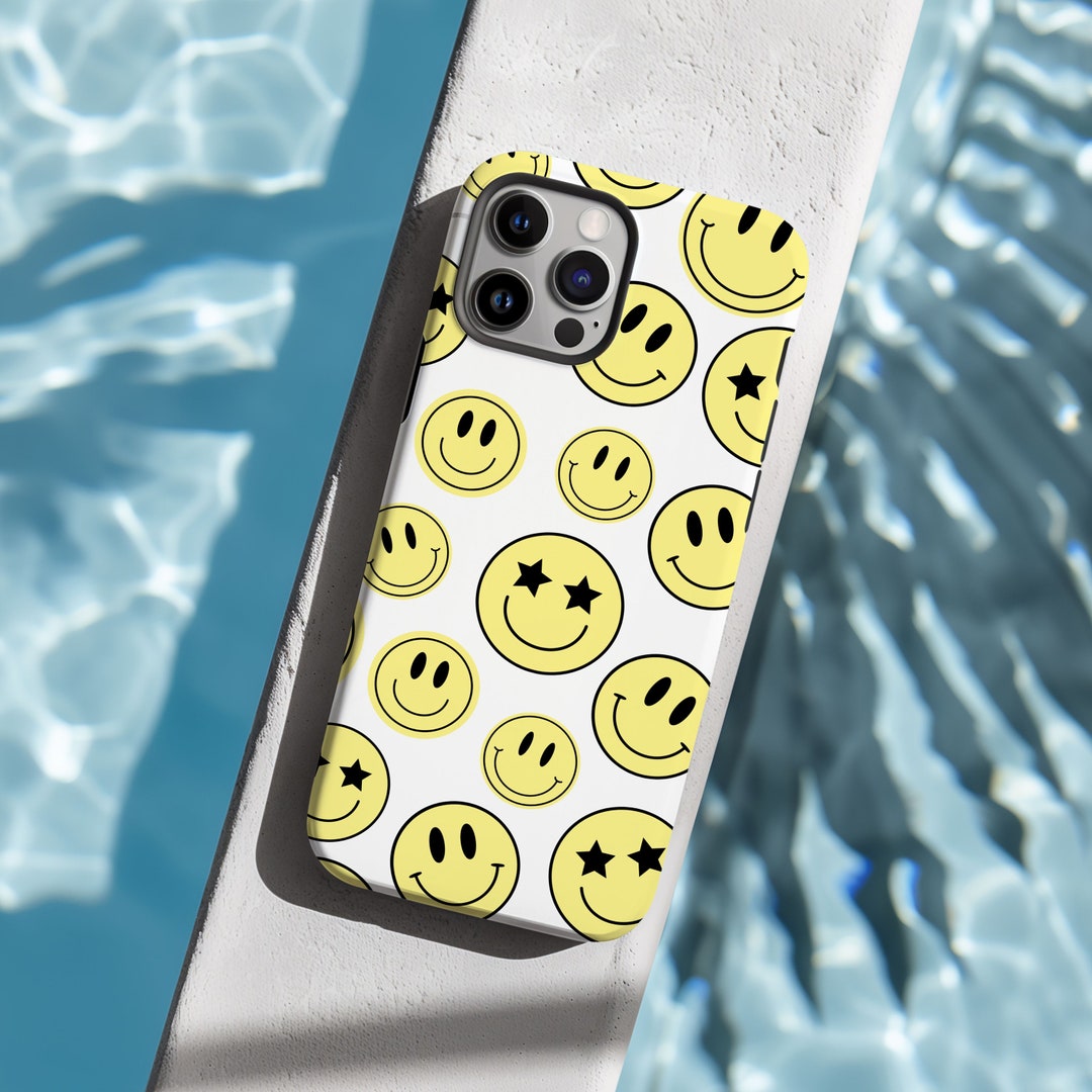 Retro Yellow Smiley Faces Magsafe Phone Case Preppy Cute Stars White ...