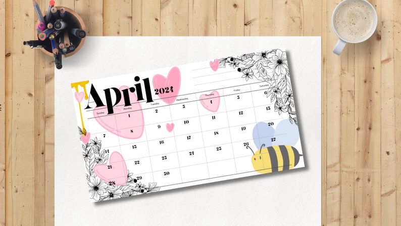EDITABLE April 2024 Calendar, Fillable Spring Planner, Monthly Schedule ...