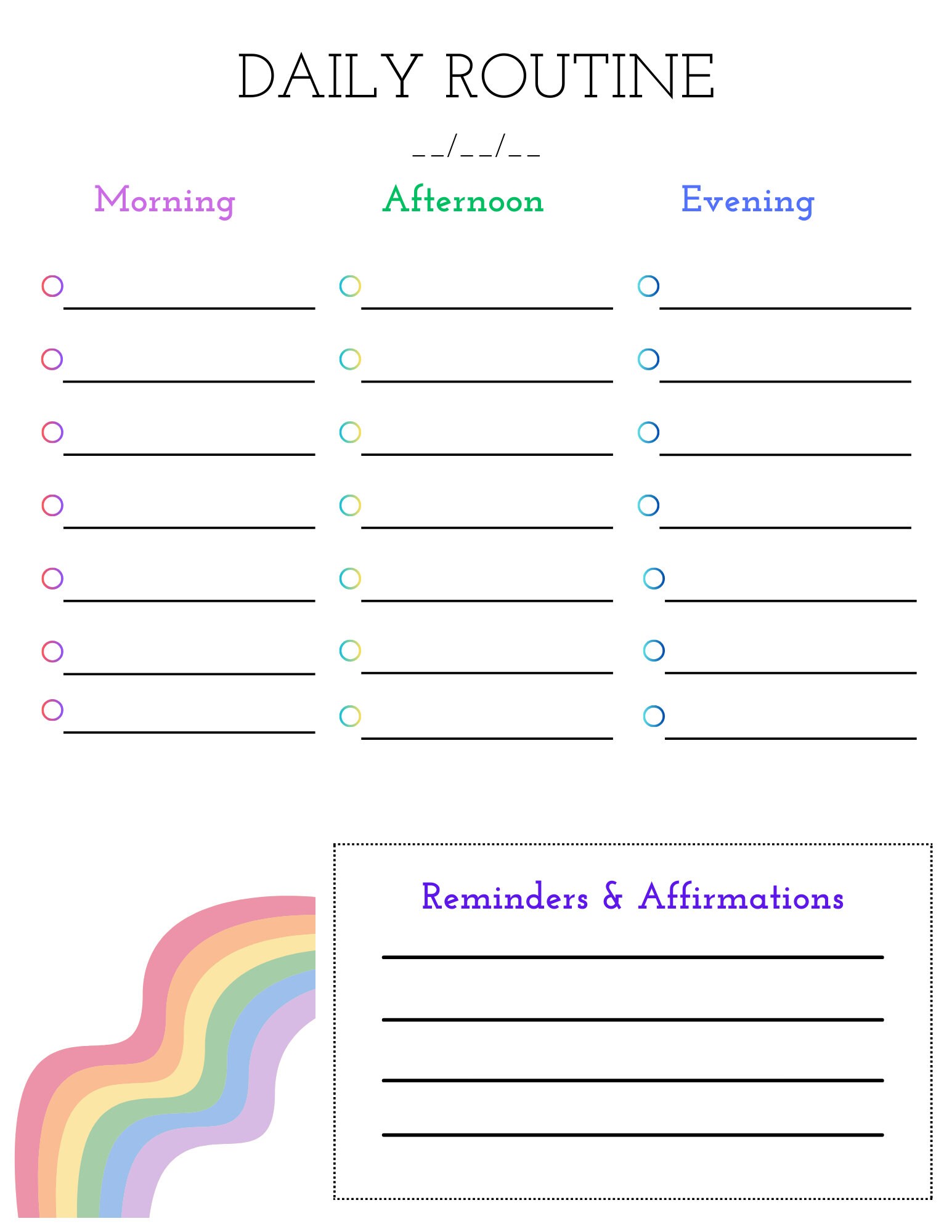 Daily Routine Planner & to Do List Printable PDF Schedule Rainbow ...