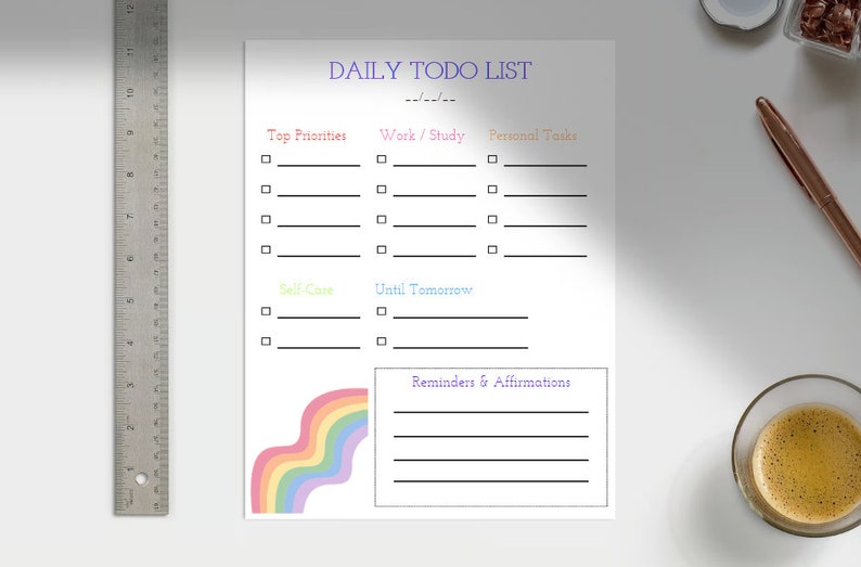 Printable Daily to Do Lists, Rainbow and Simple - Etsy