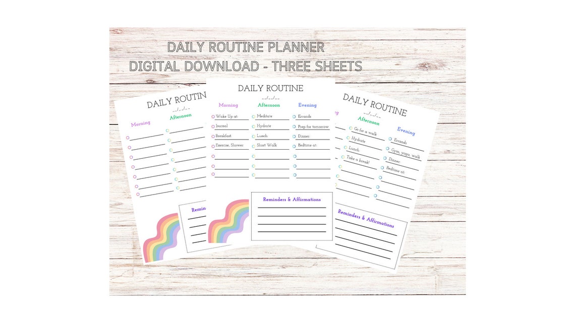 Daily Routine Planner & to Do List Printable PDF Schedule Rainbow ...