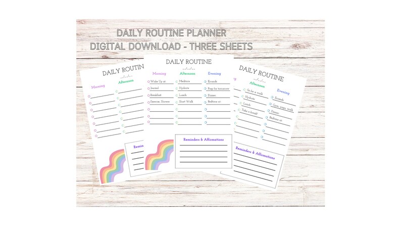 Daily Routine Planner & to Do List Printable PDF | Schedule| Rainbow ...