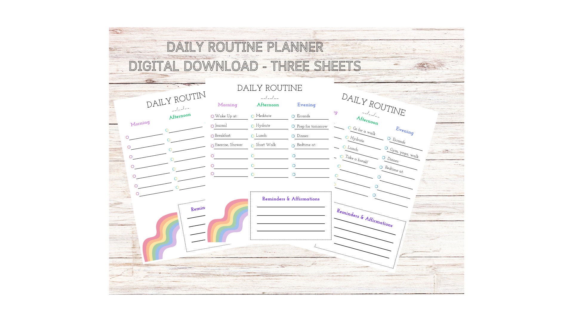 Daily Routine Planner & to Do List Printable PDF | Schedule| Rainbow ...