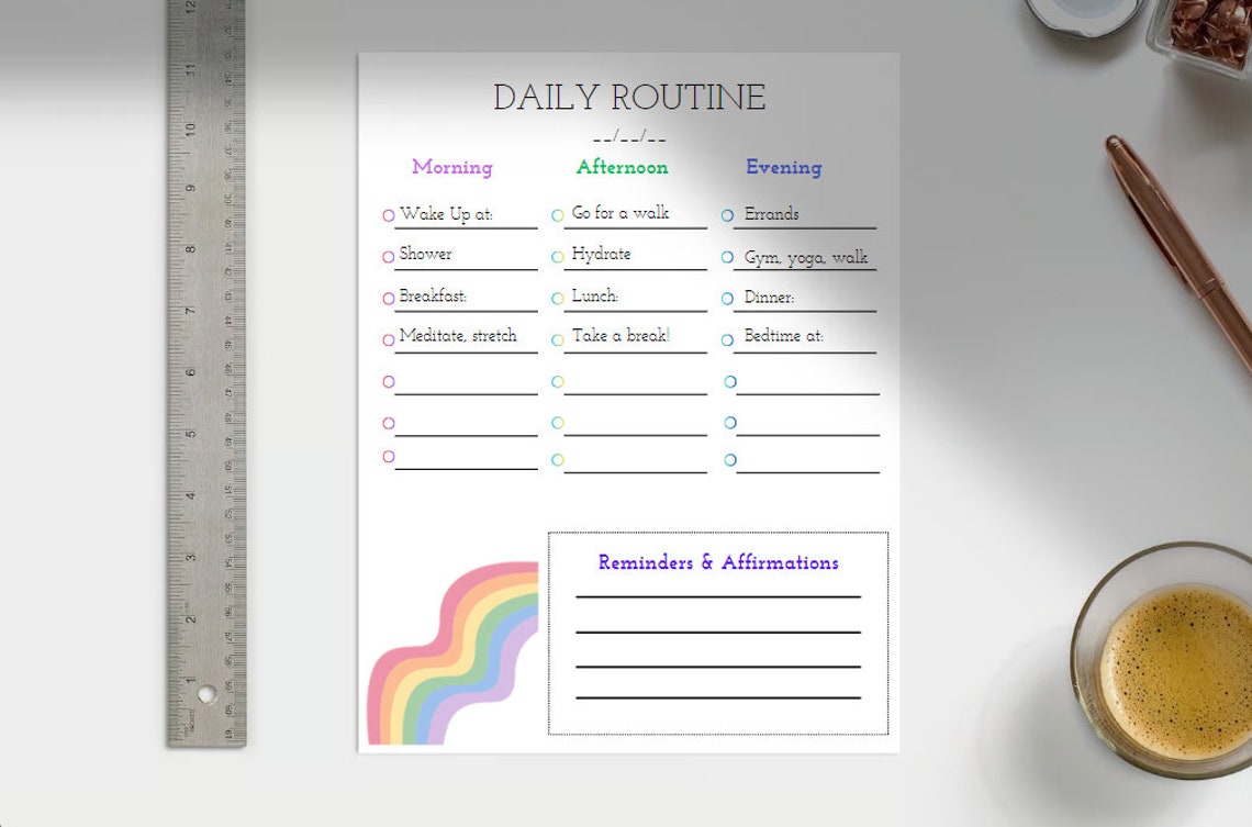 Daily Routine Planner & to Do List Printable PDF | Schedule| Rainbow ...