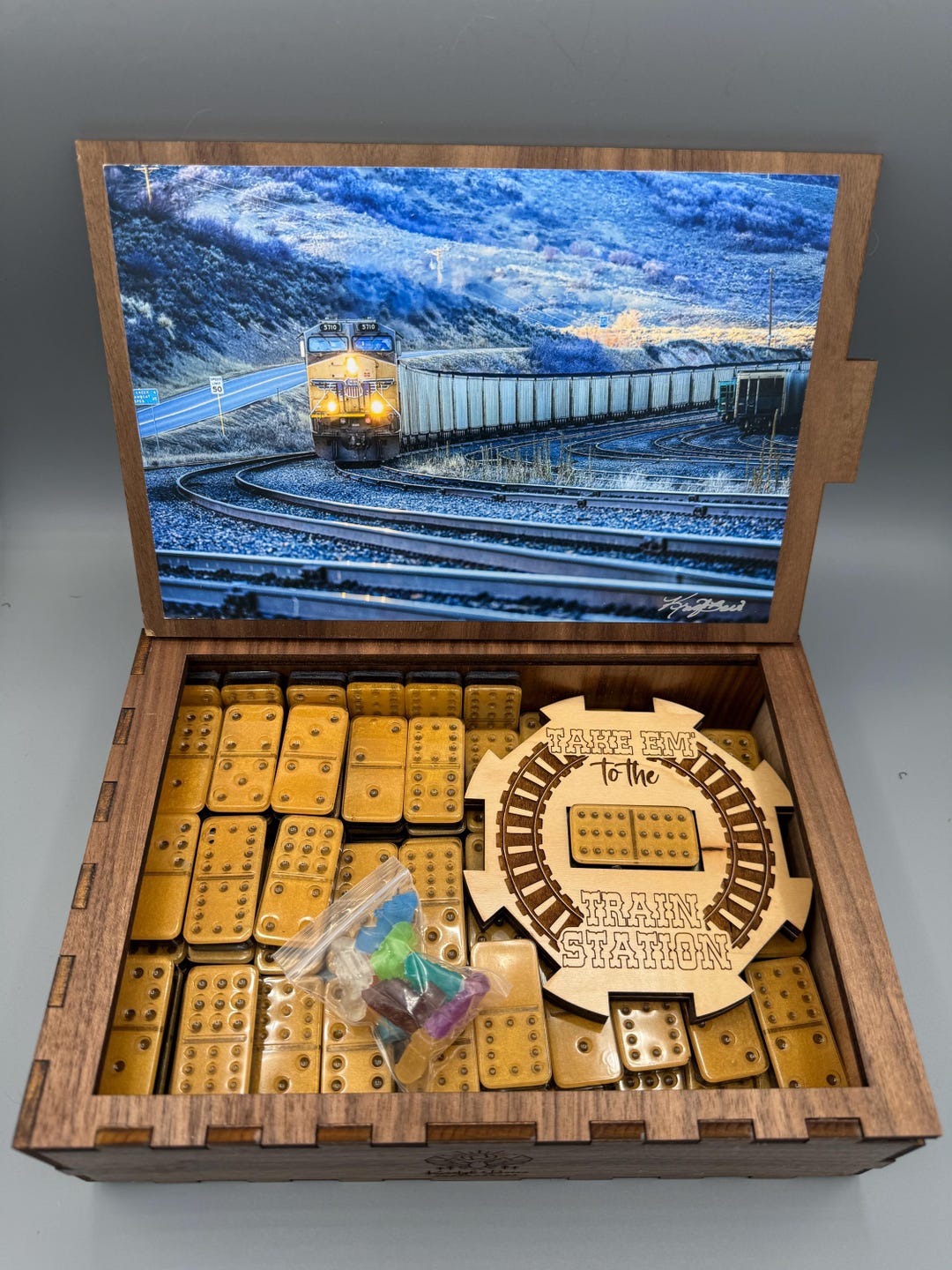 Mexican Train Set With Handmade Dominoes in Decorative Wooden ...