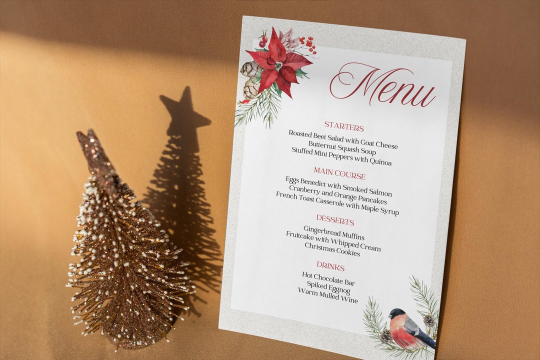 Elegant Christmas Menu | Holiday Food Menu Card Editable Canva Template ...