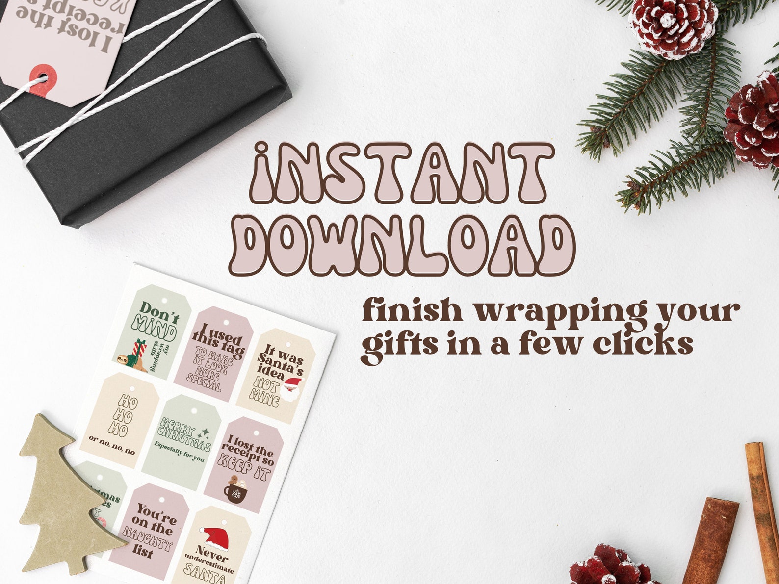 27 Printable Christmas Gift Tags Bundle | Funny Groovy Retro Holiday ...