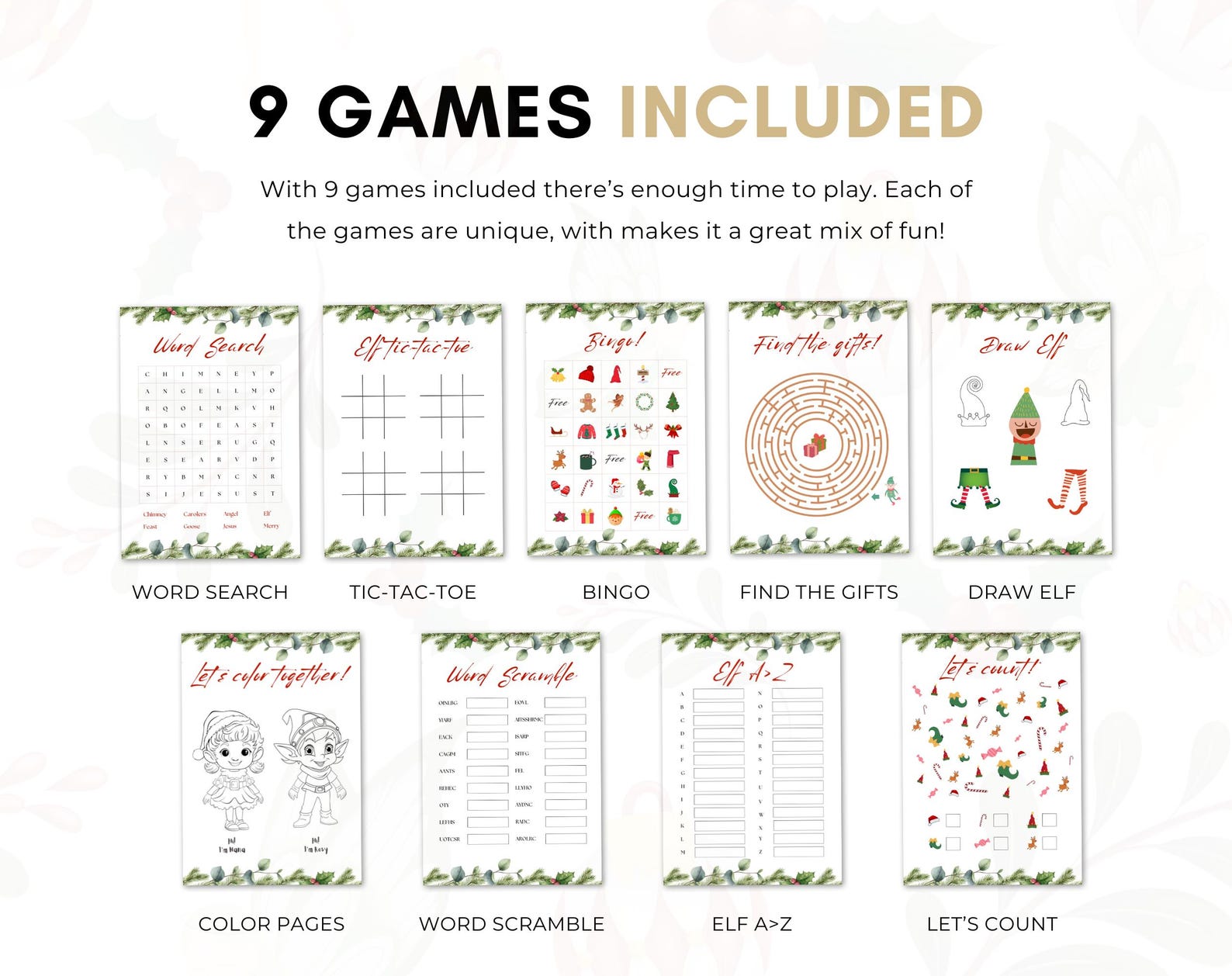 Christmas Elf Printable Game Bundle | Kids Xmas Party Games | Puzzles ...