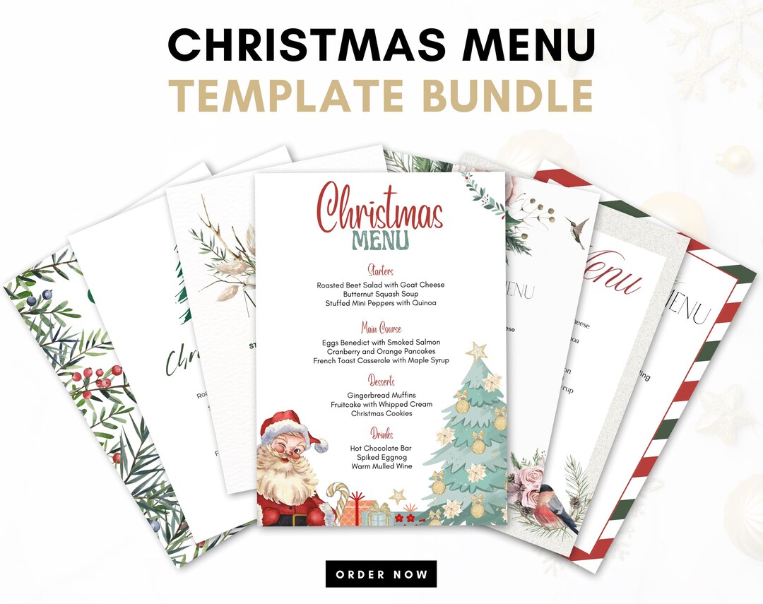 Christmas Menu Cards Bundle | Editable Template | Xmas Trees Dinner ...