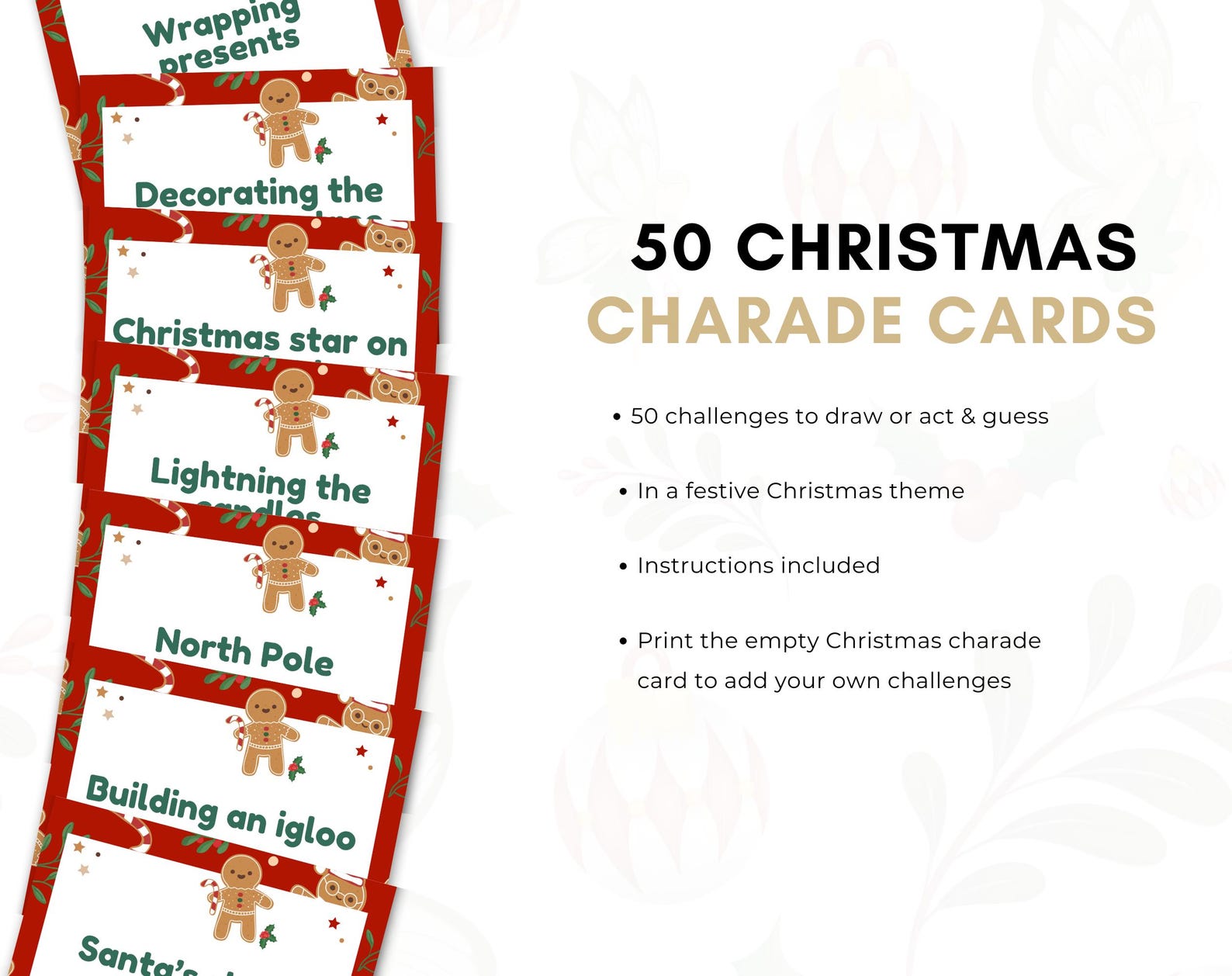 Christmas Charade Card Game Printable | 50 Charades Trivia Cards | Fun ...