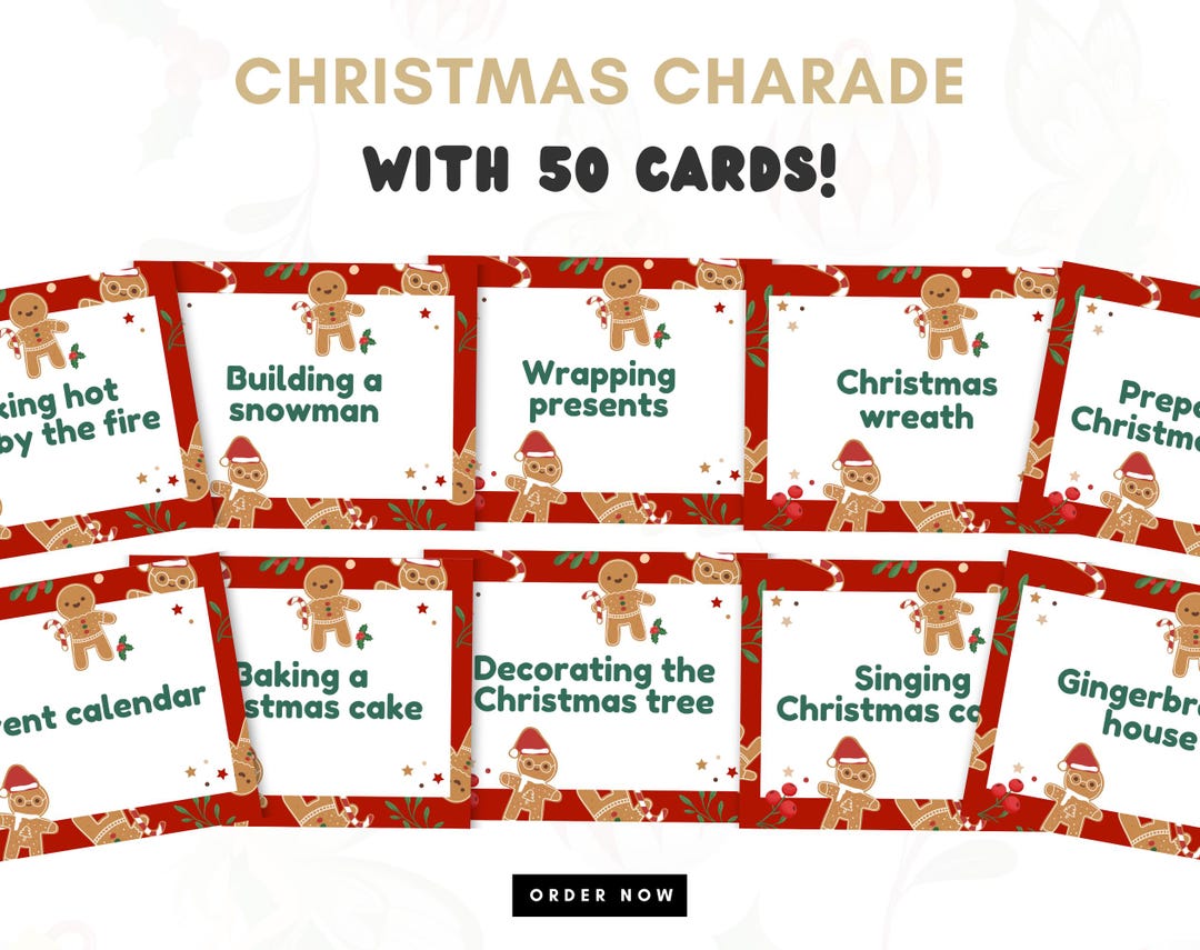 Christmas Charade Card Game Printable | 50 Charades Trivia Cards | Fun ...