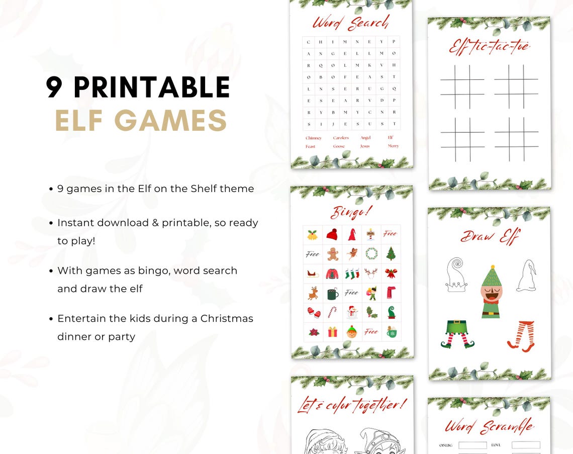 Christmas Elf Printable Game Bundle | Kids Xmas Party Games | Puzzles ...