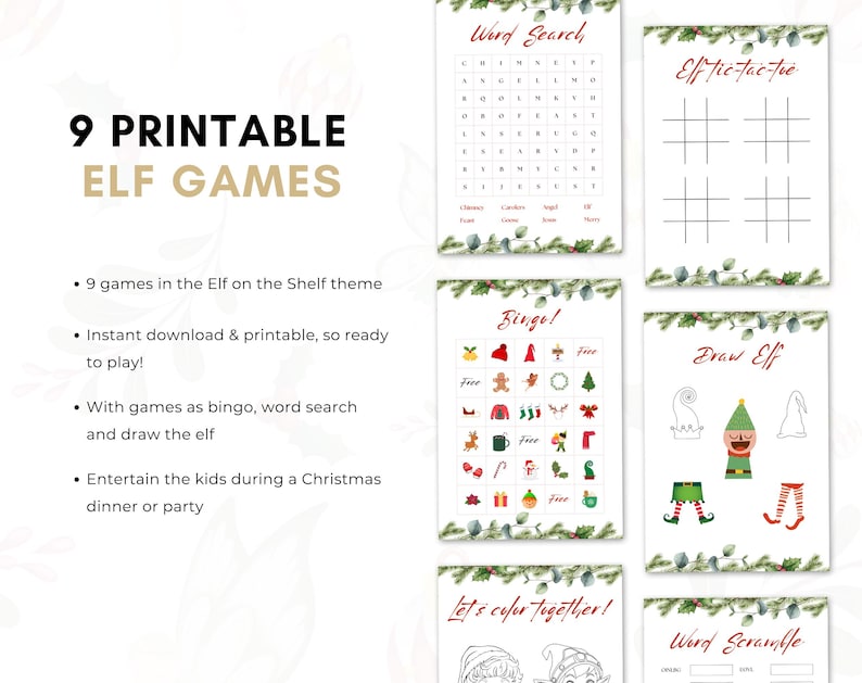 Christmas Elf Printable Game Bundle | Kids Xmas Party Games | Puzzles ...