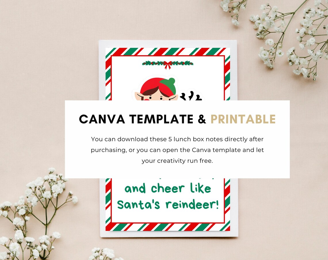 Christmas Elf Lunch Box Notes | Cute Xmas Printable & Editable Canva ...