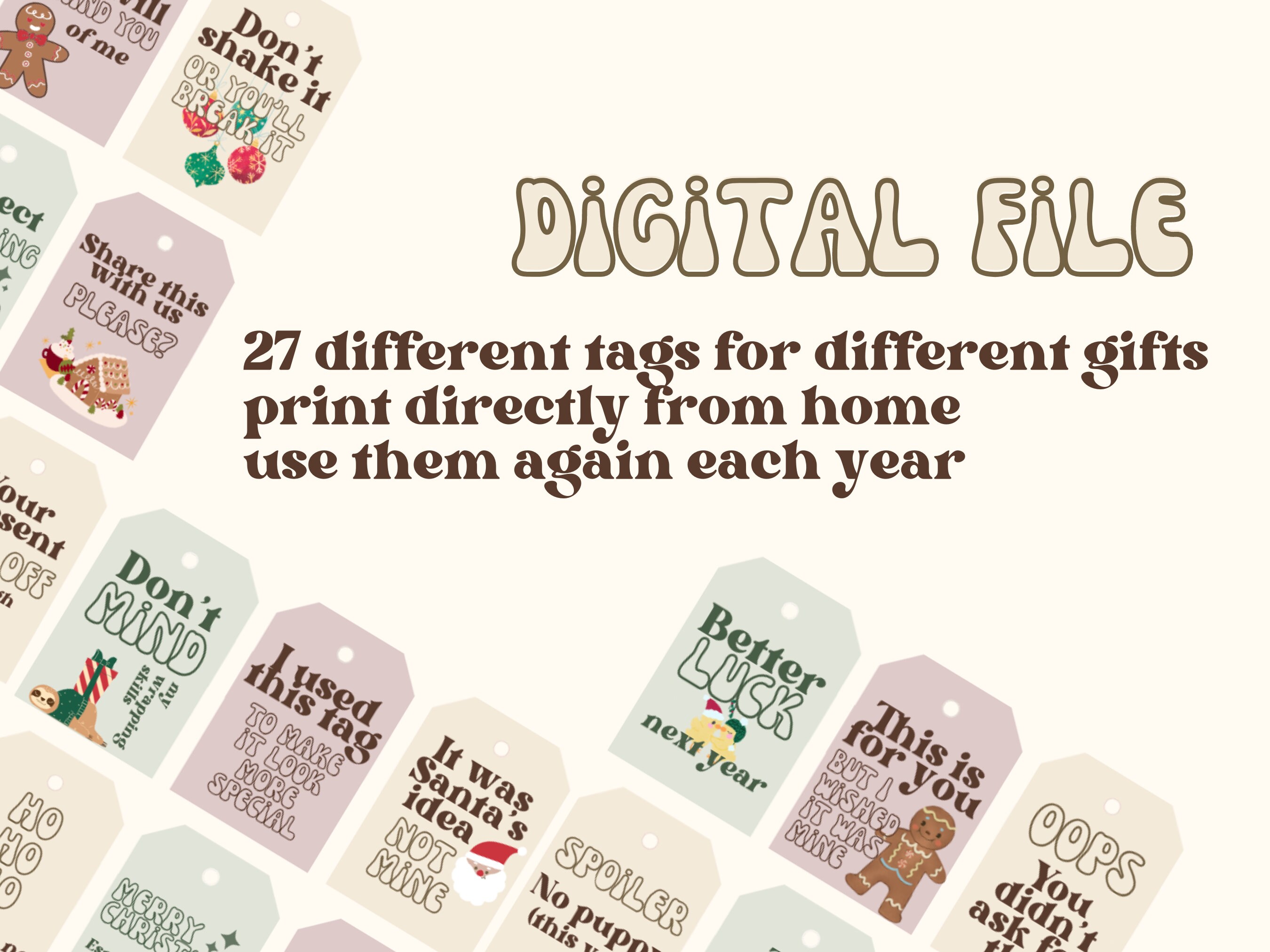 27 Printable Christmas Gift Tags Bundle | Funny Groovy Retro Holiday ...