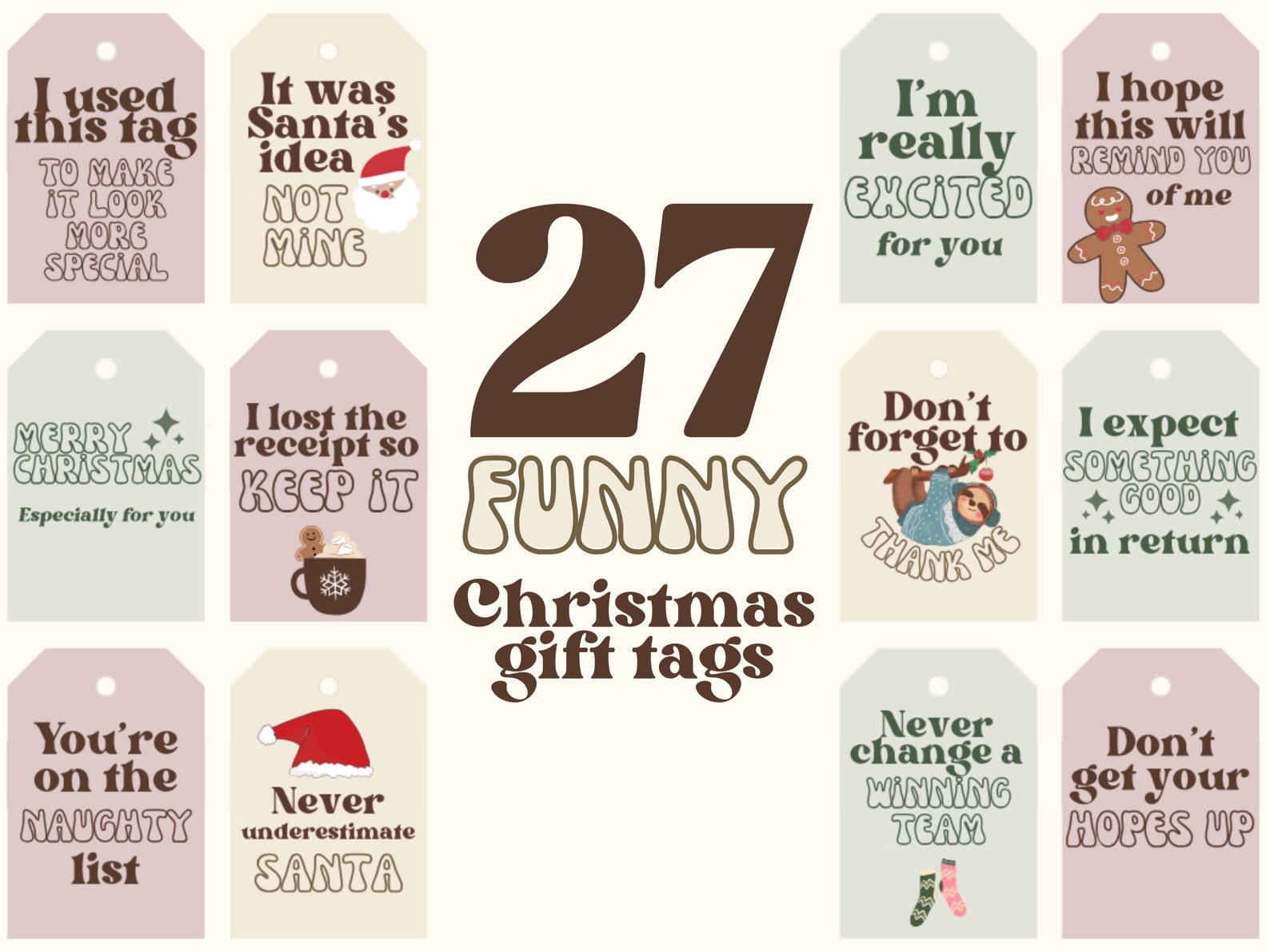 27 Printable Christmas Gift Tags Bundle | Funny Groovy Retro Holiday ...